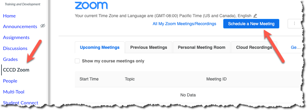 Schedule CCCDZoom in Canvas Courses – OCC Canvas Support